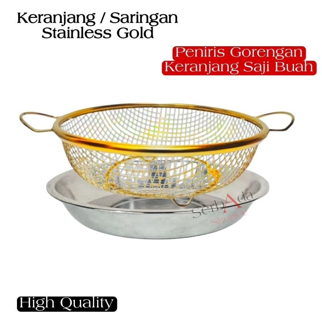 Jual GOLD Alat Peniris Minyak Goreng Estetik Saringan Keranjang Buah ...