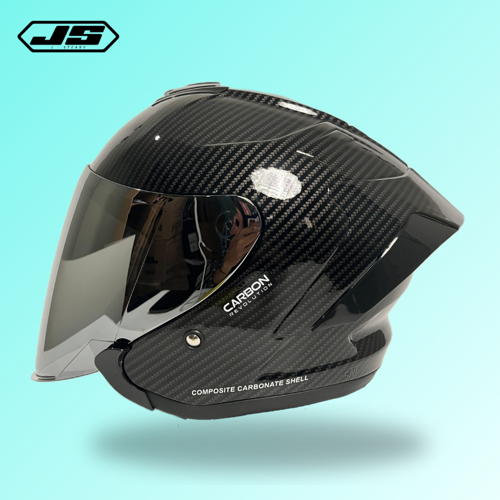 Jual Helm JS Armor Ori Motif Carbon Glossy - Half Face Helmet Cowok ...