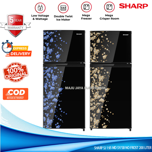 Jual Kulkas 2 Pintu SHARP SJ 195 MD SY SB SHINE Magne Glass Mega ...