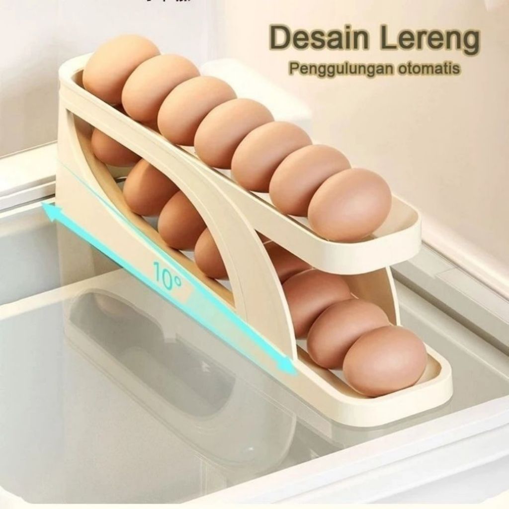 Jual Rak Telur 2 Tingkat Bergulir Otomatis Egg Box Kulkas Storage Dapur ...