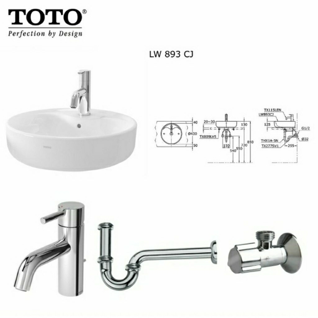 Jual Wastafel TOTO LW893CJ W/F Complete Set Kran Panas Dingin ...