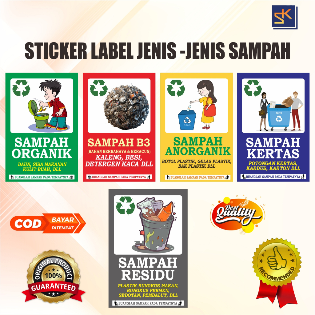 Jual Sticker Label Jenis Sampah – Organik, Anorganik, Kertas, B3 ...