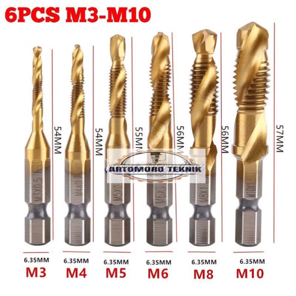 Jual Drill Tap Mata Bor Pembuat Ulir Drat M3-M10 Set 6pcs Baru | Shopee ...