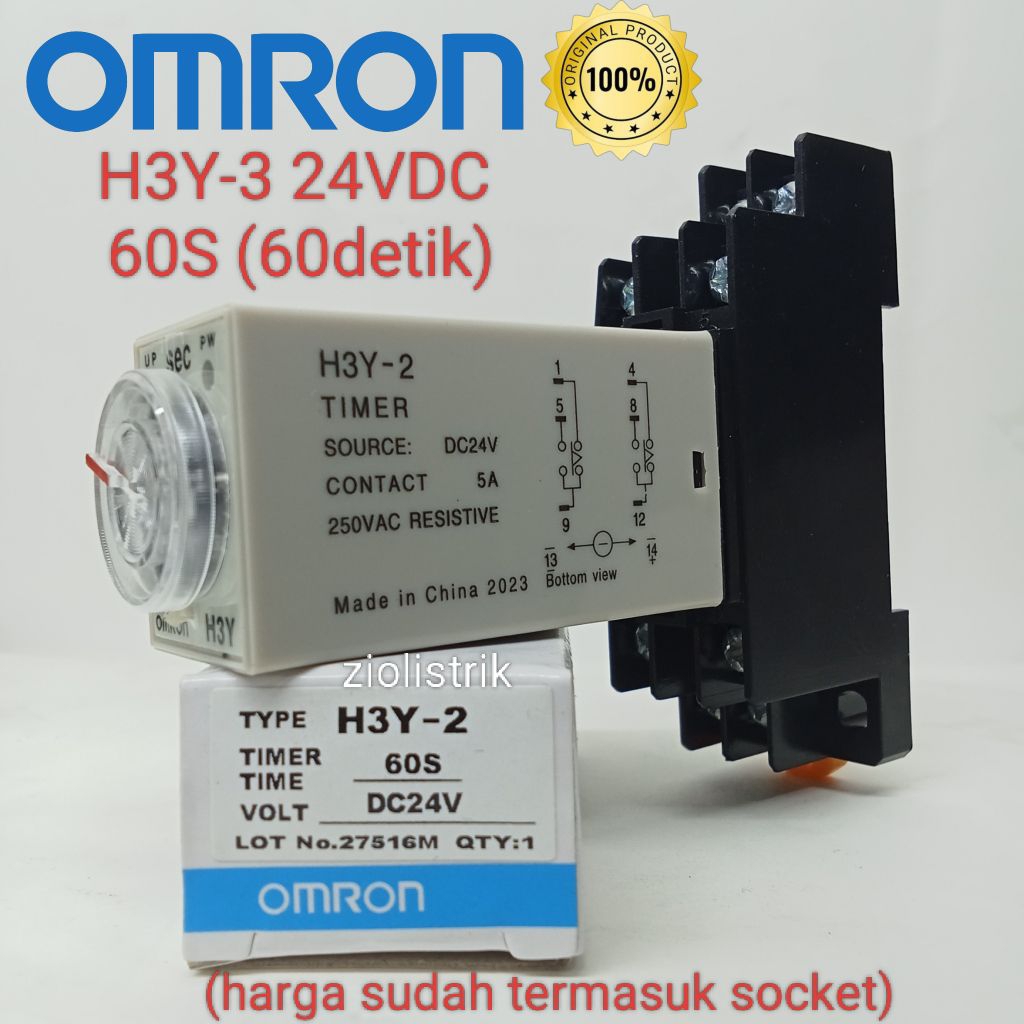 Jual timer omron h3y2/h3y-2 24vdc 60s 60detik plus socket | Shopee ...