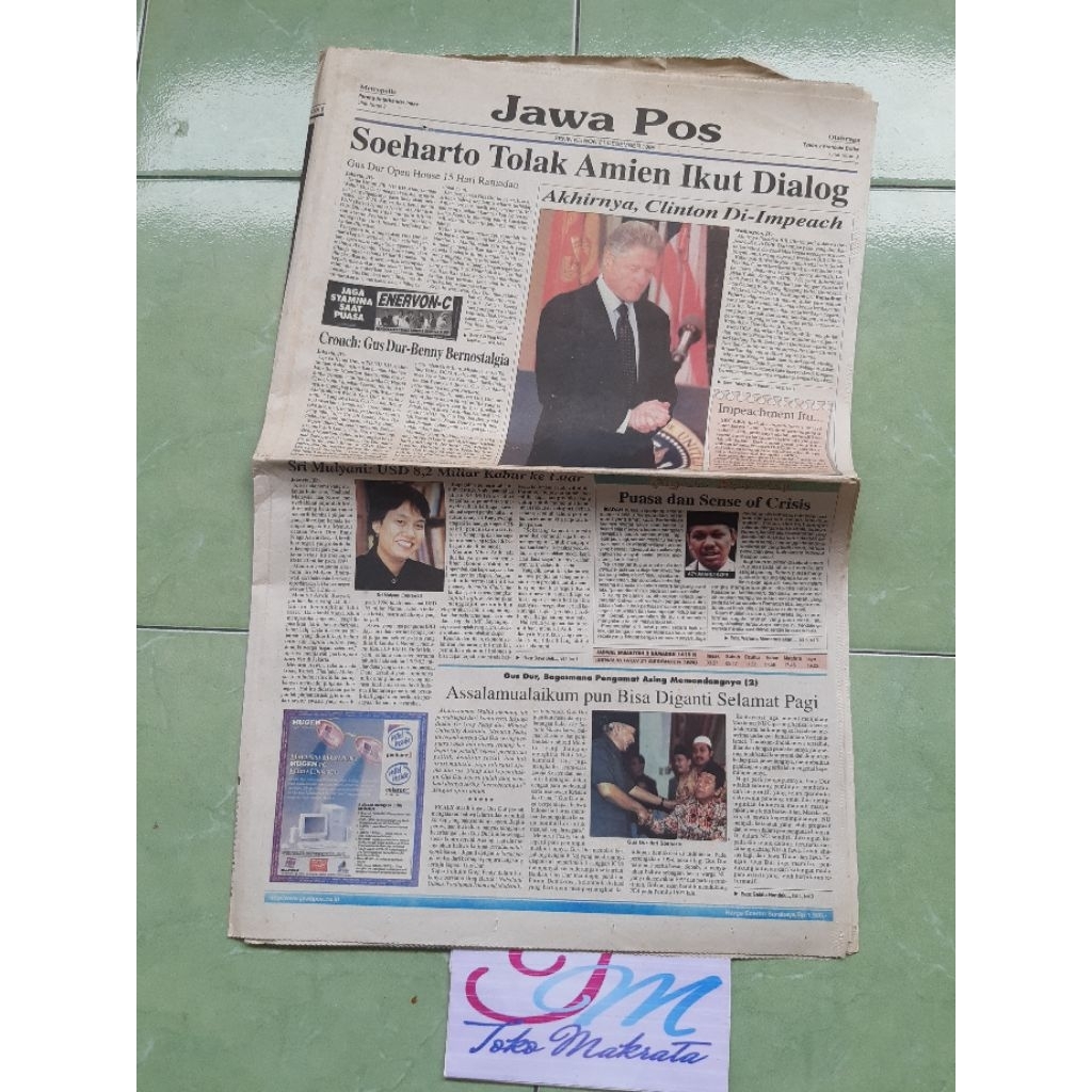 Jual koran JAWA POS tanggal 21 desember 1998 jadul lawas lama | Shopee ...