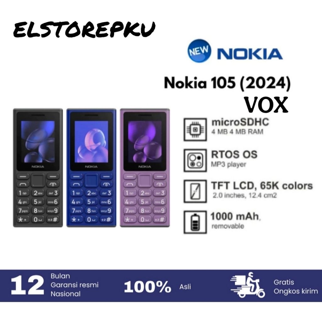 Jual Nokia 105 2024 VOX Baru Resmi Indonesia Segel pabrikan. hp senter ...