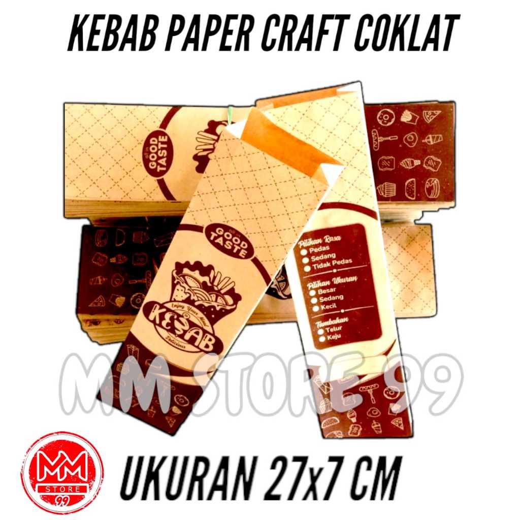 Jual 100 Pcs Kertas Kemasan Wadah Bungkus Kebab Paper Craft Ukuran 27x7 ...