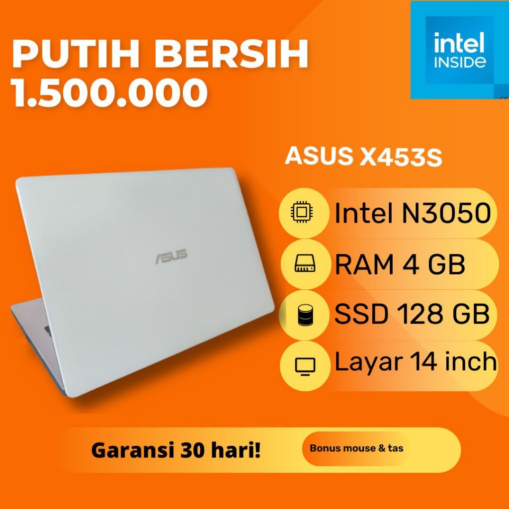 Jual Laptop Asus X453S Warna Putih White Slim Tipis Intel Celeron N3050 ...