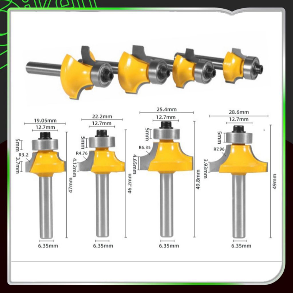 Jual Mata Profil kayu Router Bit Radius Round Over Sudut Kayu Shank 1/4 ...