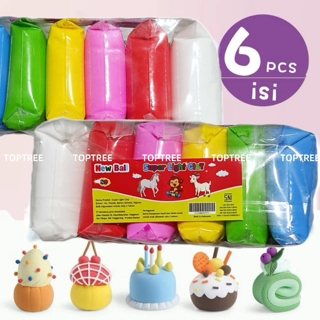 Jual 30 GRAM Clay Polymer Jumbo Size Isi 6 Warna Mainan Clay Tanah Liat ...