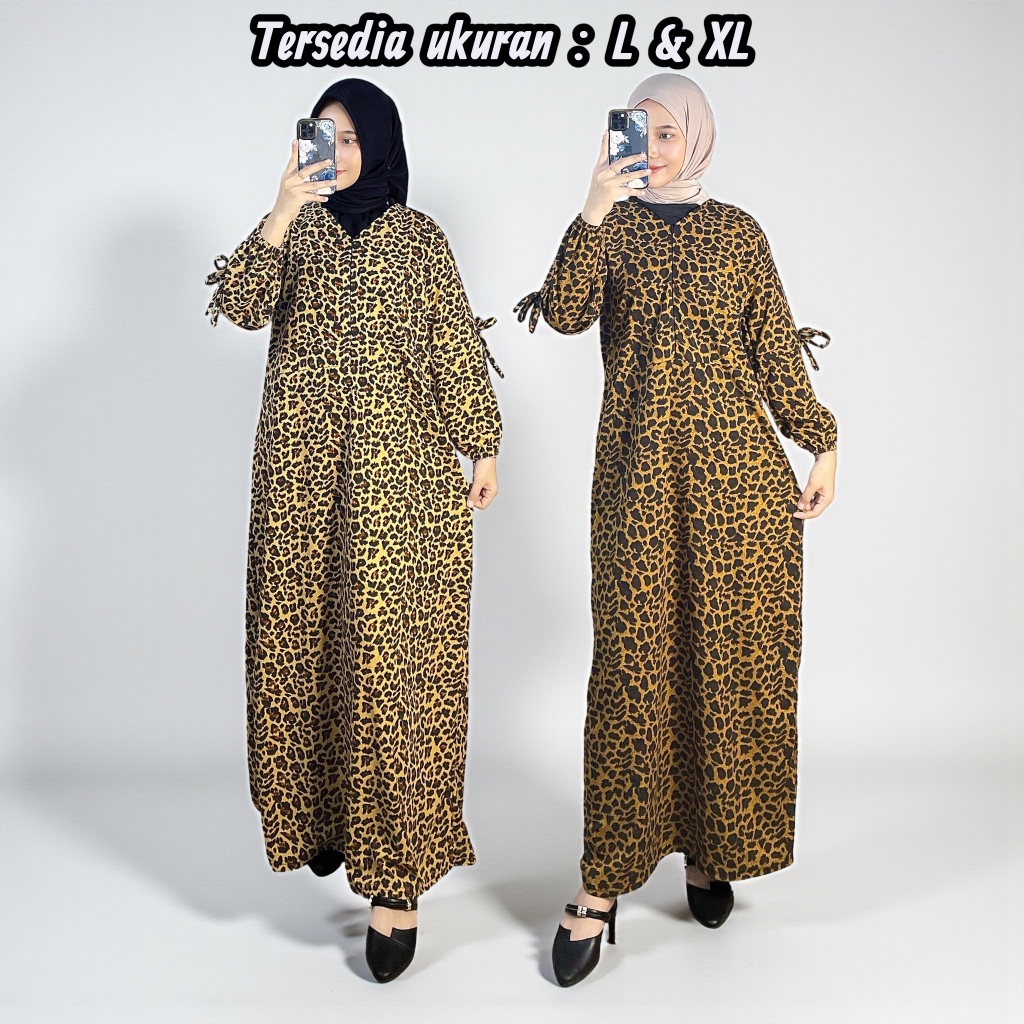 Jual Gamis Wanita Nadine Resleting Depan Pita Tangan Bahan Motif Macan ...