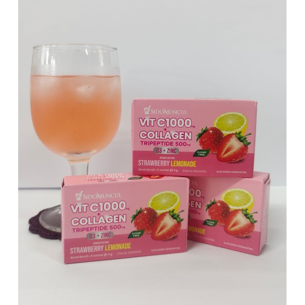Jual Sido Muncul Vit C 1000 mg plus Collagen Rasa Strawberry Lemonade ...