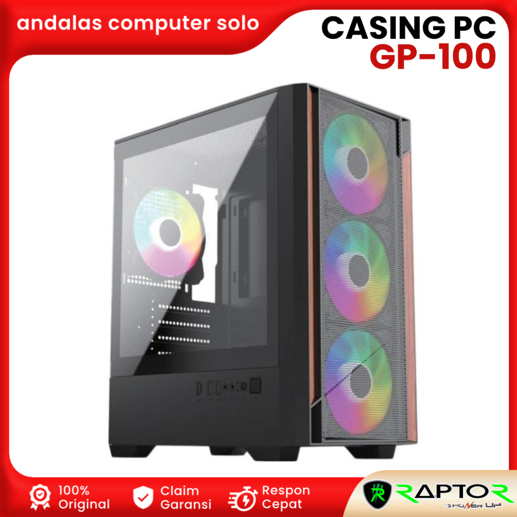 Jual CASING CASE GAMING PC RAPTOR GP 100 TEMPERED GLASS ATX M-ATX ...