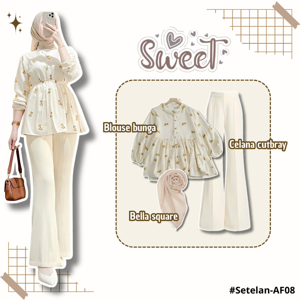 Jual Setelan Outfit Wanita 3in1 || Blouse + Celana Cutbray + Hijab ...