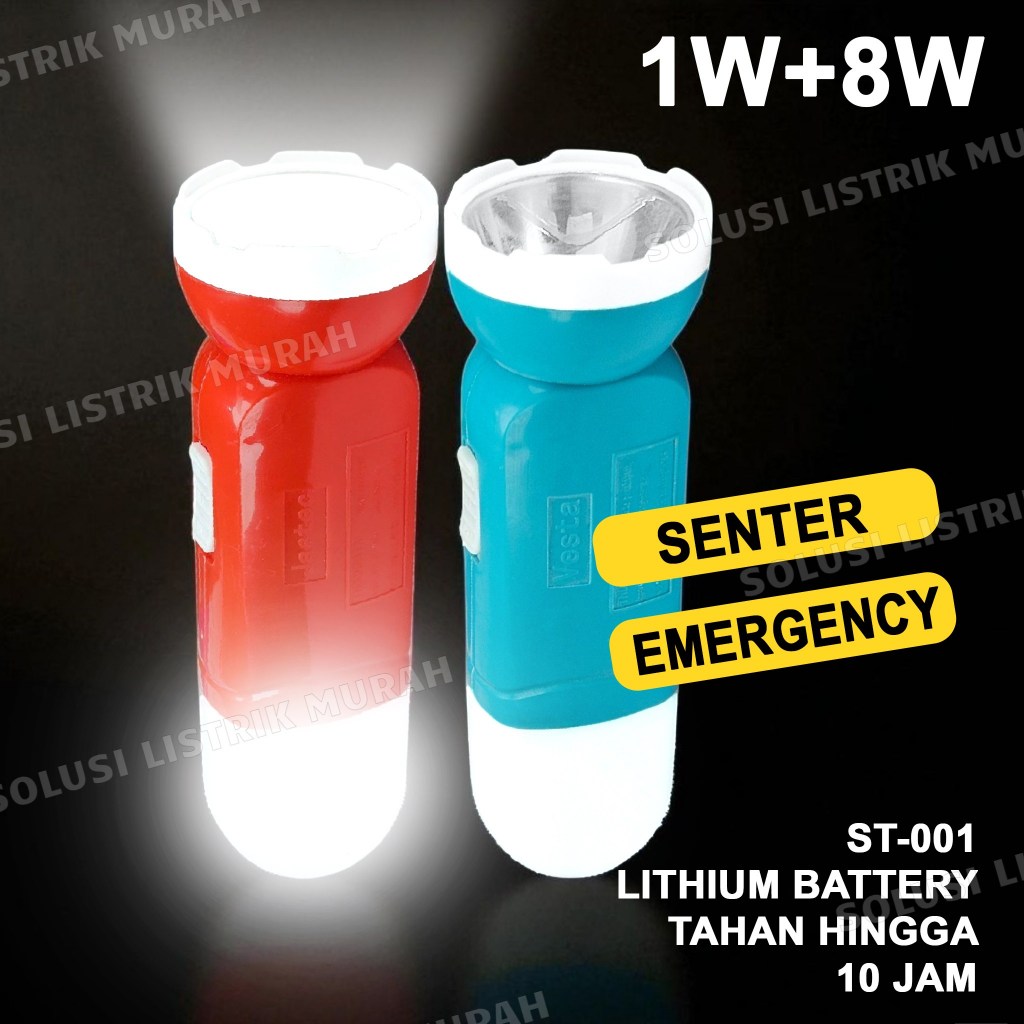 Jual Senter Tangan Cas Baterai Led Multifungsi + Lampu Emergency ...