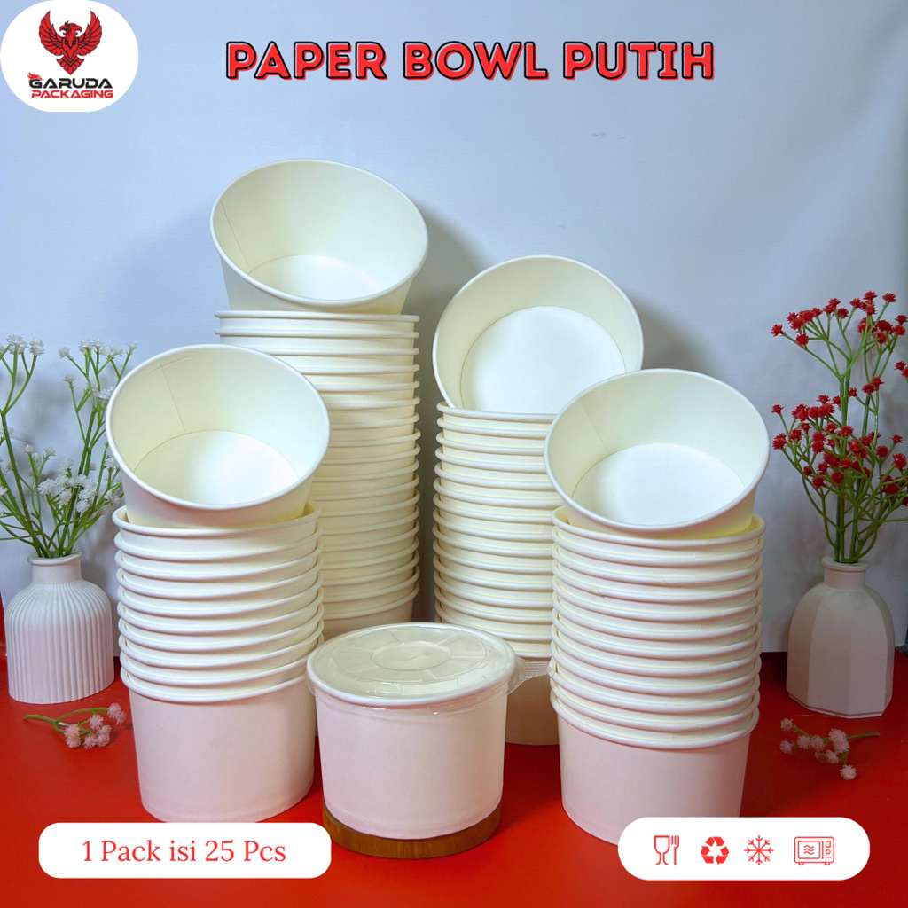Jual Paper Bowl 360ml 500ml 650ml 800ml | Paper Bowl + Tutup | Mangkok ...