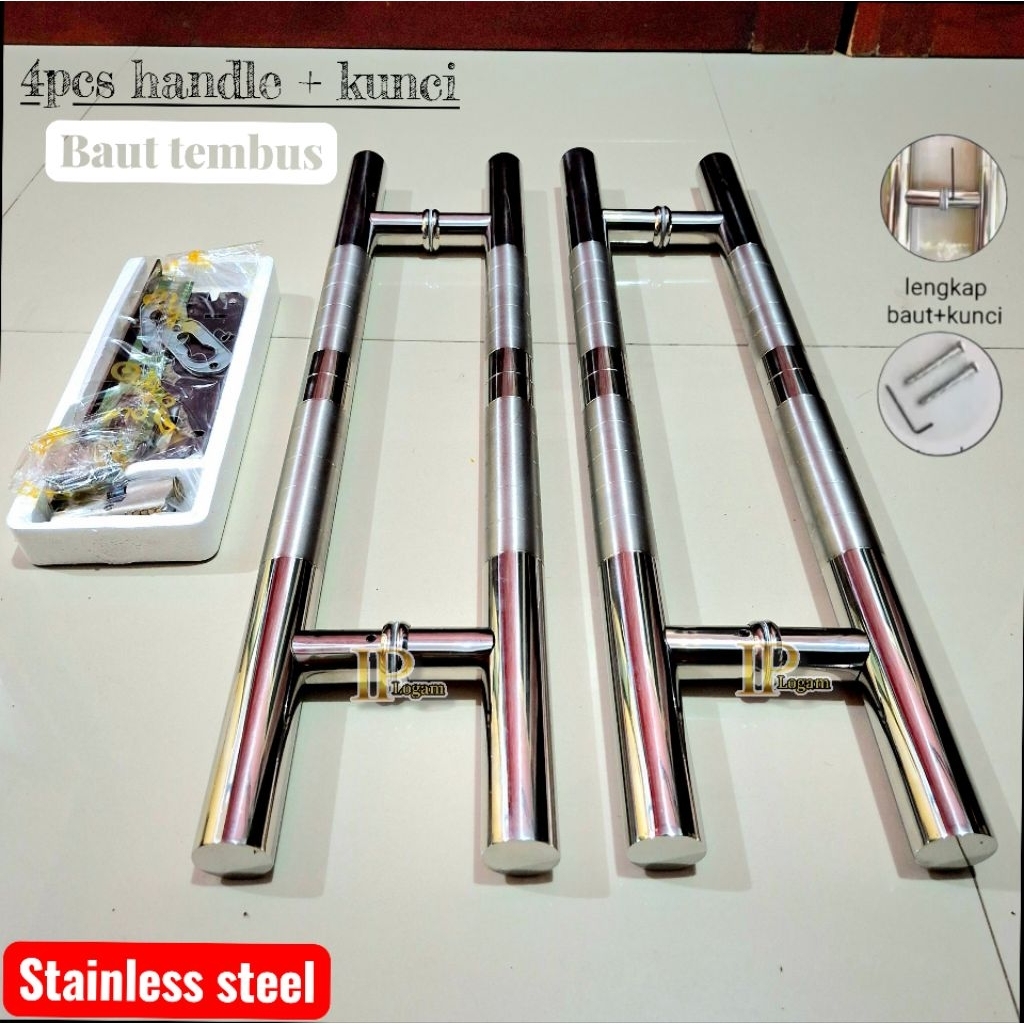 Jual 4pcs Handle Pintu Rumah Baut Tembus Model Bulat Chrom Doff ...
