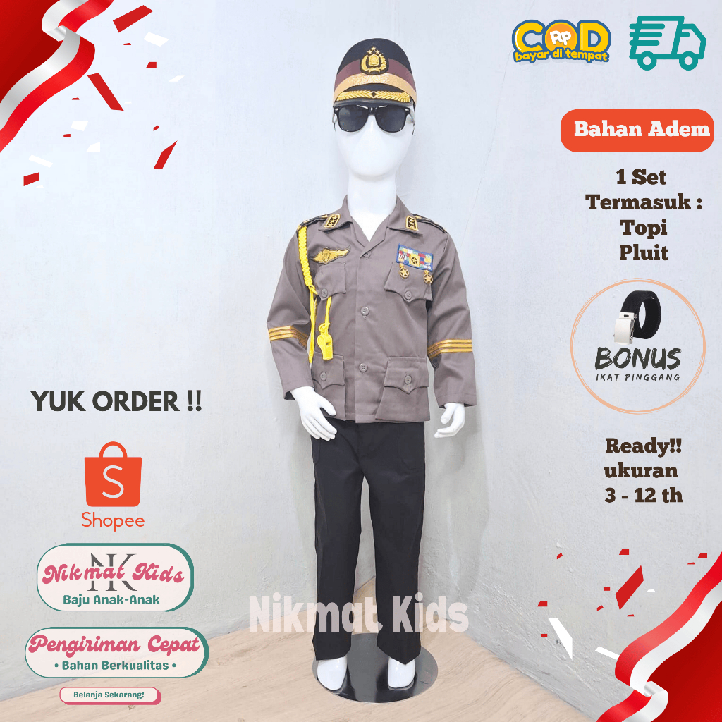 Jual Nikmatkids baju polisi anak perempuan polwan seragam polisi anak ...