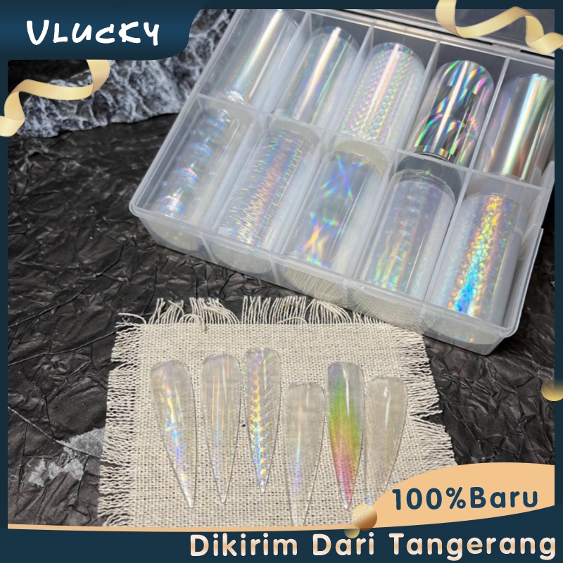 Jual 10 Gulungan Nail Art Transfer Foil Kertas Transfer Kuku Holografik ...