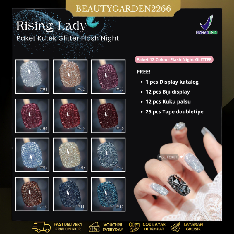 Jual [COD ] BPOM Paket Rising Lady 6Warna/12Warna Kutek Glitter Flash ...