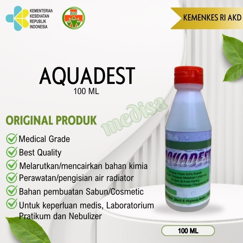 Jual AQUADEST Cairan Destilasi Water Steril P3K 100ml | Shopee Indonesia