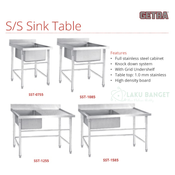 Jual Stainless Single Sink Table GETRA SST-0755 / Meja Sink Stainless ...