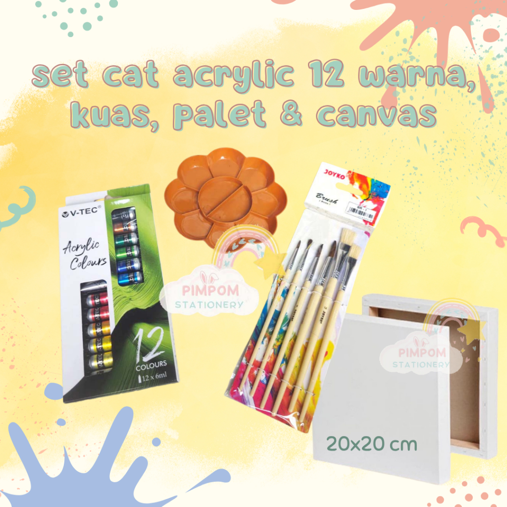 Jual Set Cat Akrilik 12 18 Warna Vtec / Paket Melukis Set Lukis / Cat ...