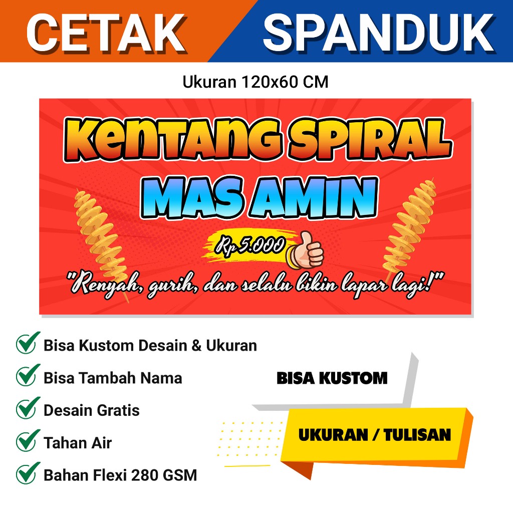 Jual Cetak Spanduk Banner Kentang Spiral Ukuran 120x60 CM / Bisa Kustom ...