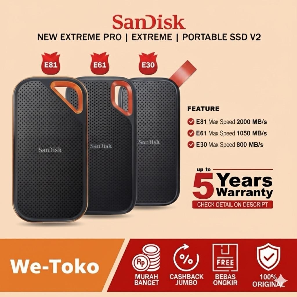 Jual SSD EXTERNAL PORTABLE SANDISK EXTREME PRO TYPE C 3.2 SSD EKSTERNAL ...