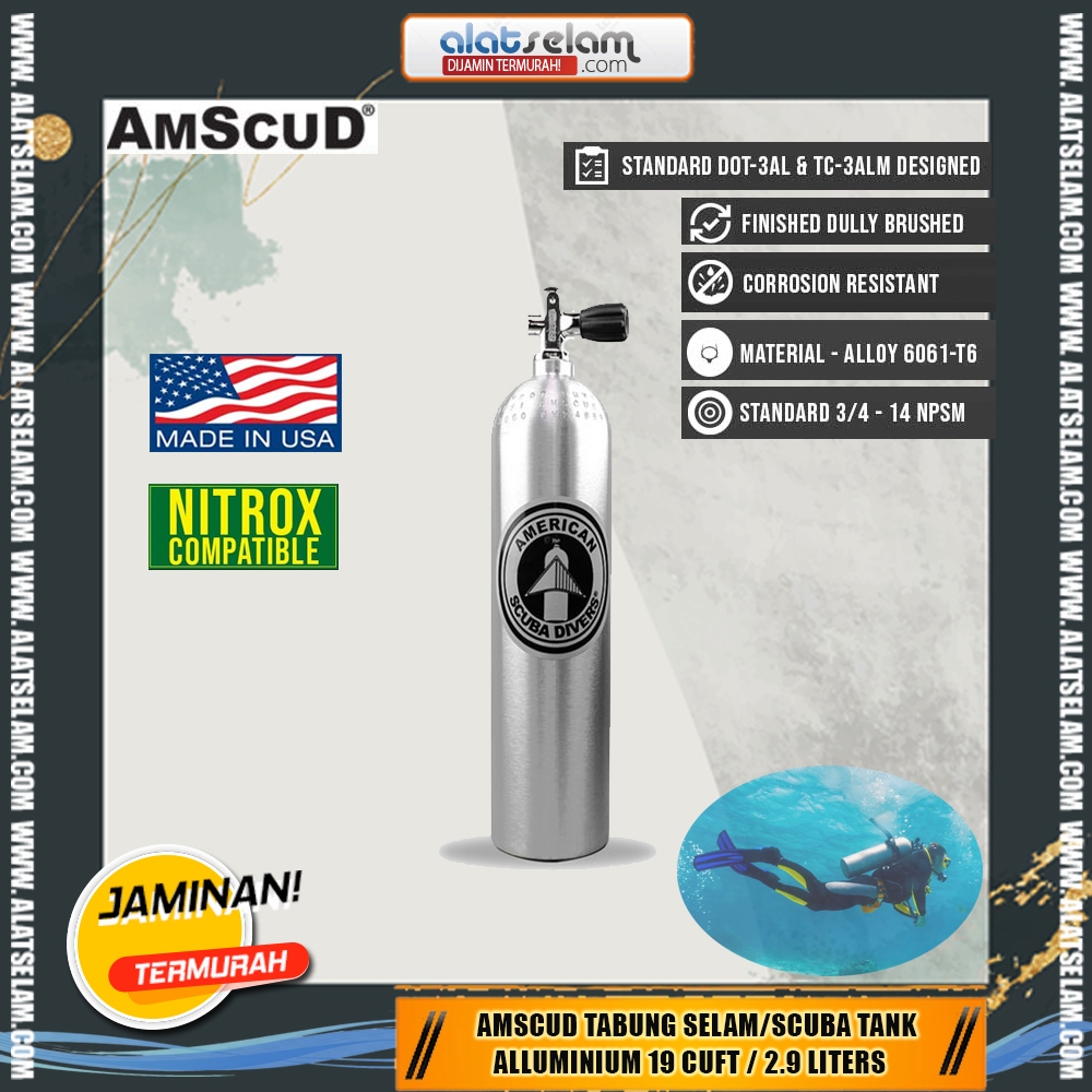 Jual Tabung Scuba AmScuD 19 Cuft / 2.9 Liters / Tabung Selam Cylinder ...