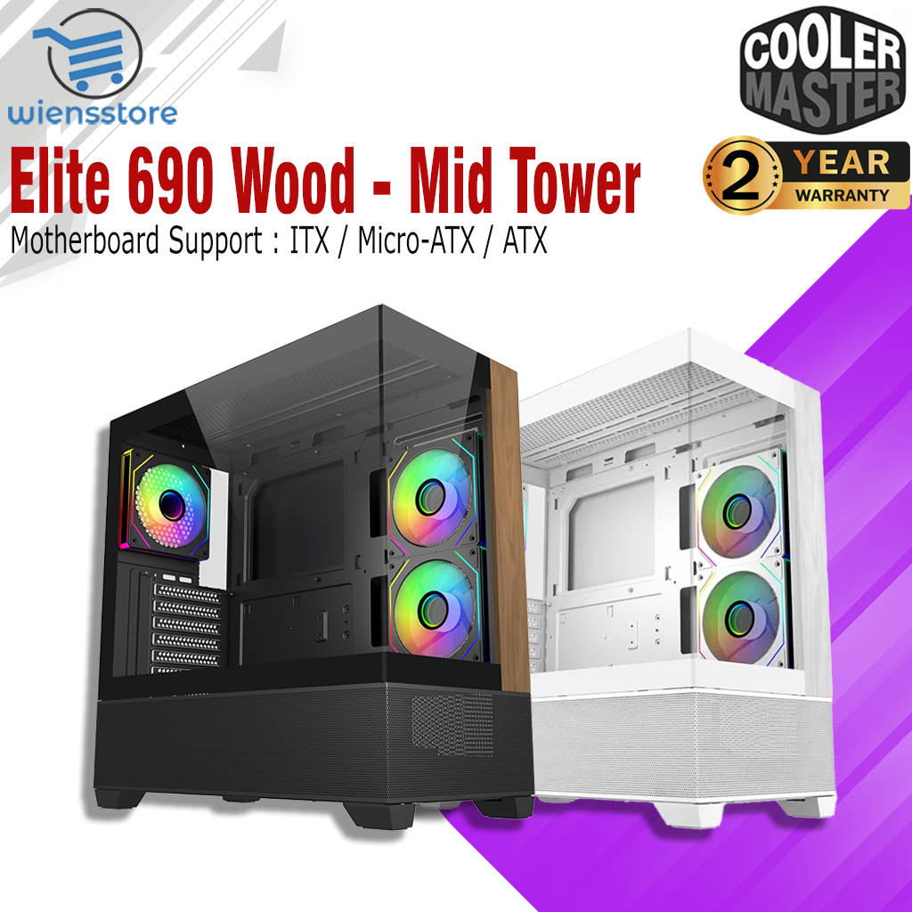 Jual Cooler Master Elite 690 Wood ARGB ATX Mid Tower Black – White ...