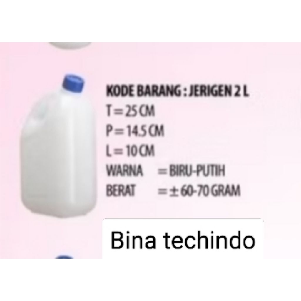 Jual 2LITER JERIGEN BARU PUTIH PLASTIK 2L. DRIGEN 2LITER. JERRYCAN ...