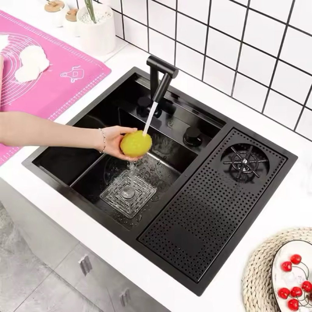 Jual Hidden Cup Washer Kitchen Sink Stainless 304 Black Nano Sink ...