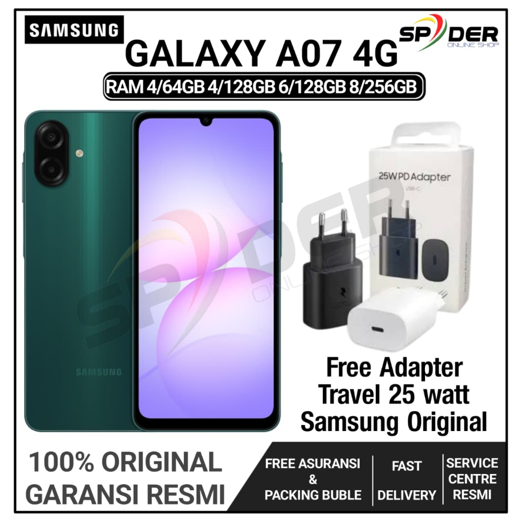 Jual SAMSUNG GALAXY A07 RAM 4/64GB , 4/128GB , 6/128GB & 8/256GB GARANSI RESMI SAMSUNG INDONESIA ...