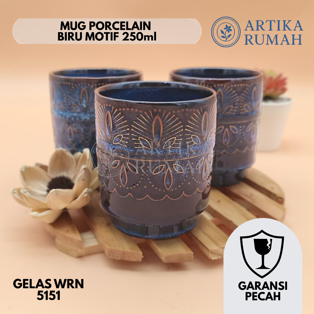 Jual Artika Rumah Mug Gelas Keramik Porcelain Warna Biru Motif Tribal ...