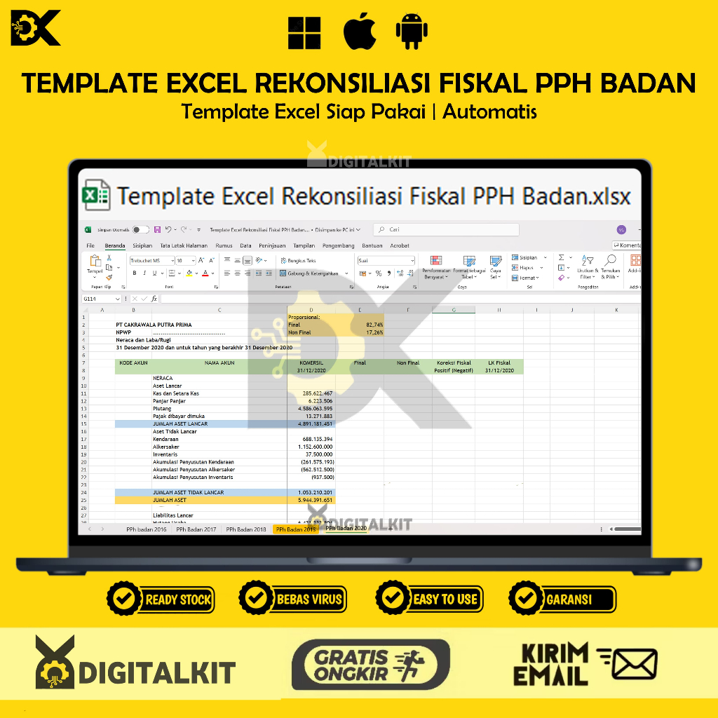 Jual [T0285] Template Excel Rekonsiliasi Fiskal PPh Badan | Praktis ...