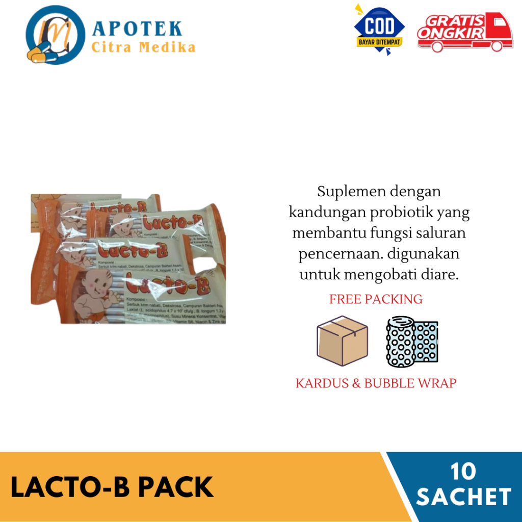 Jual Lacto-B 𝟏 𝐏𝐀𝐂𝐊 𝐈𝐒𝐈 𝟏𝟎 𝐒𝐀𝐂𝐇𝐄𝐓 - Suplemen Membantu Pencernaan dan ...
