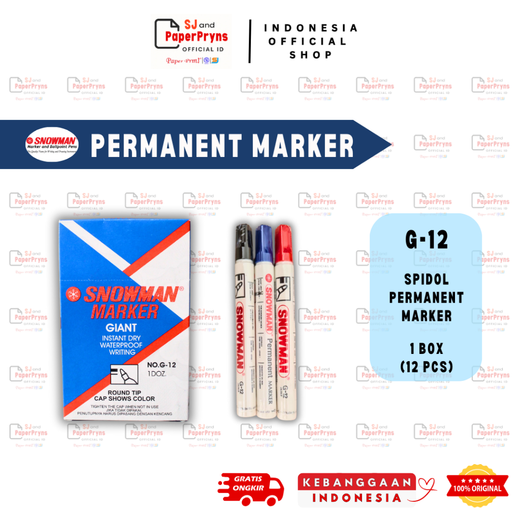 Jual Snowman G-12 Permanent Marker – Spidol Tahan Lama untuk Tulisan ...