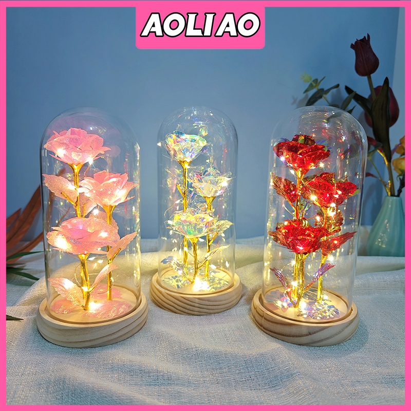 Jual AOLIAO LED Flower Bunga Lampu Bunga Mawar Kaca Akrilik Lampu Tidur ...