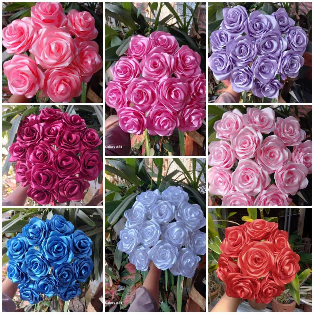Jual bunga mawar pita/ bunga mawar / aplikasi bunga mawar pita satin ...