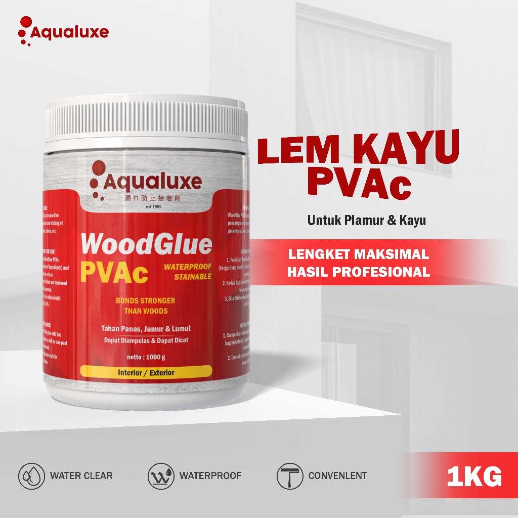 Jual Aqualuxe Lem Kayu PVAc 1kg Untuk Plamir Kayu Tembok Kertas Lem ...