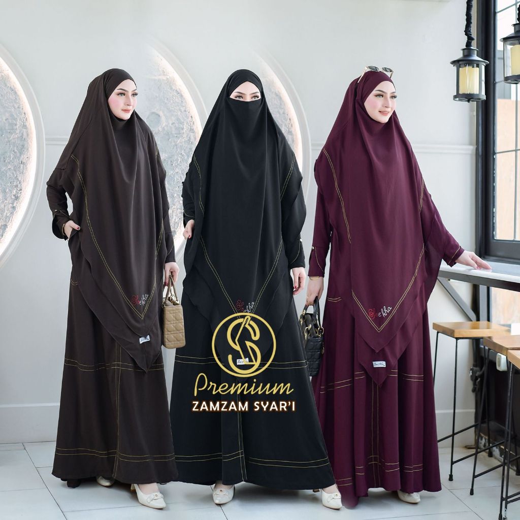 Jual Zamzam Syar'i Set by Soekha Premium Gamis Abaya Set Cadar Bahan Marina Anti UV Simpel Polos ...