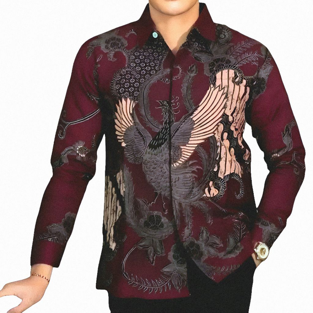 Jual Kemeja Batik Pria Lengan Panjang SOANG BURGUNDY Terbaru Slim Fit ...