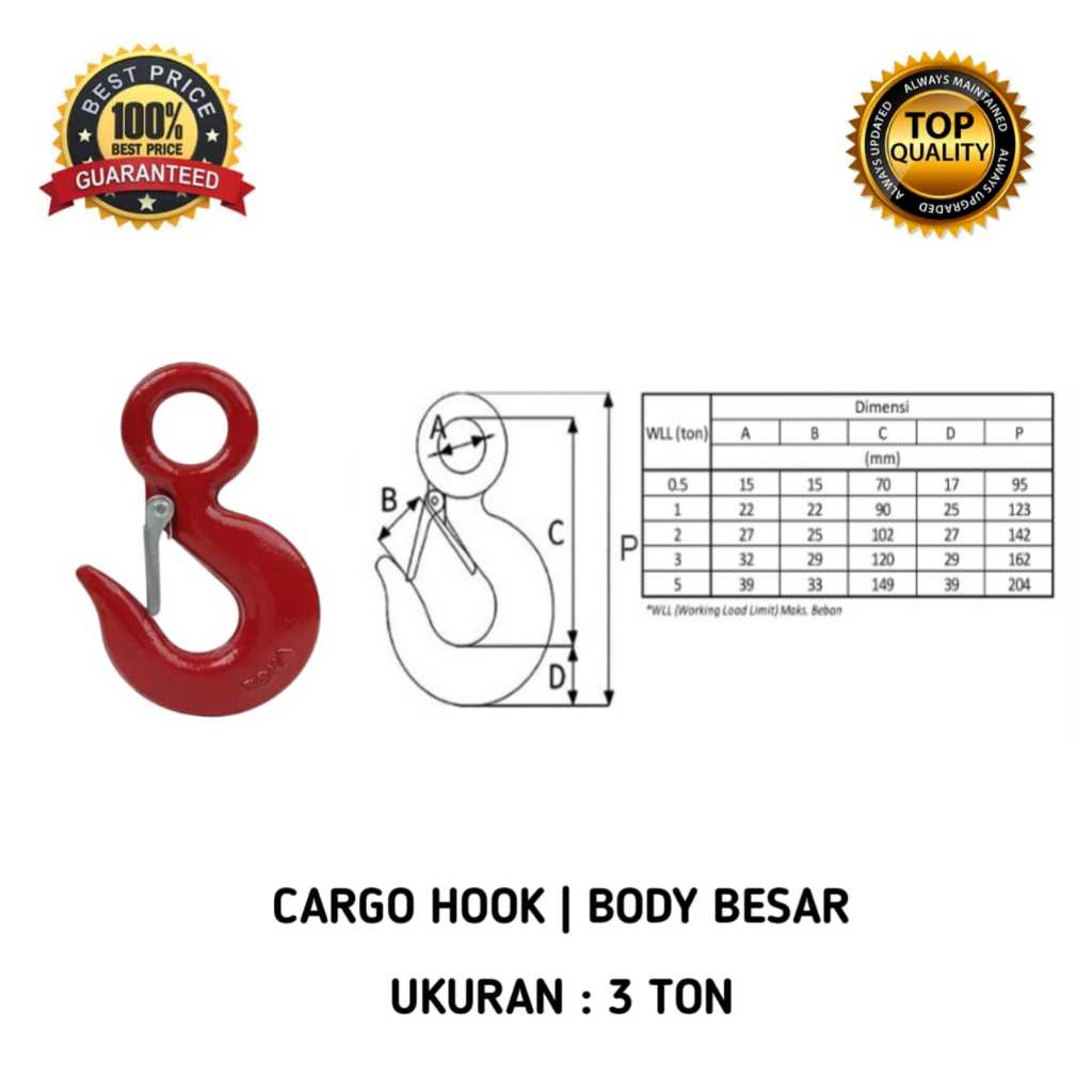 Jual CARGO HOOK 3 TON Cargo Hook Eye Sling Hook Chain Hook Cantolan ...