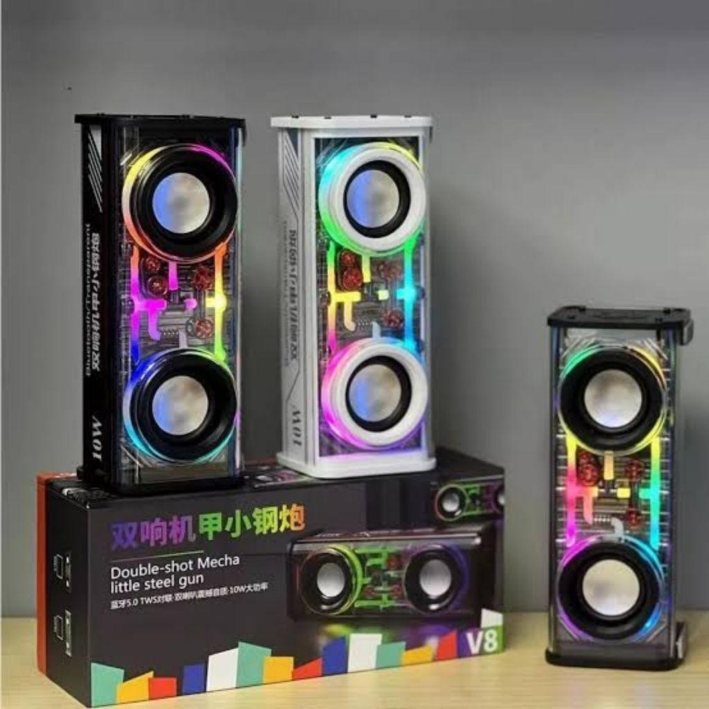 Jual Speaker v8 Mecha ternsparan suara ganda, pengeras suara RGB ...