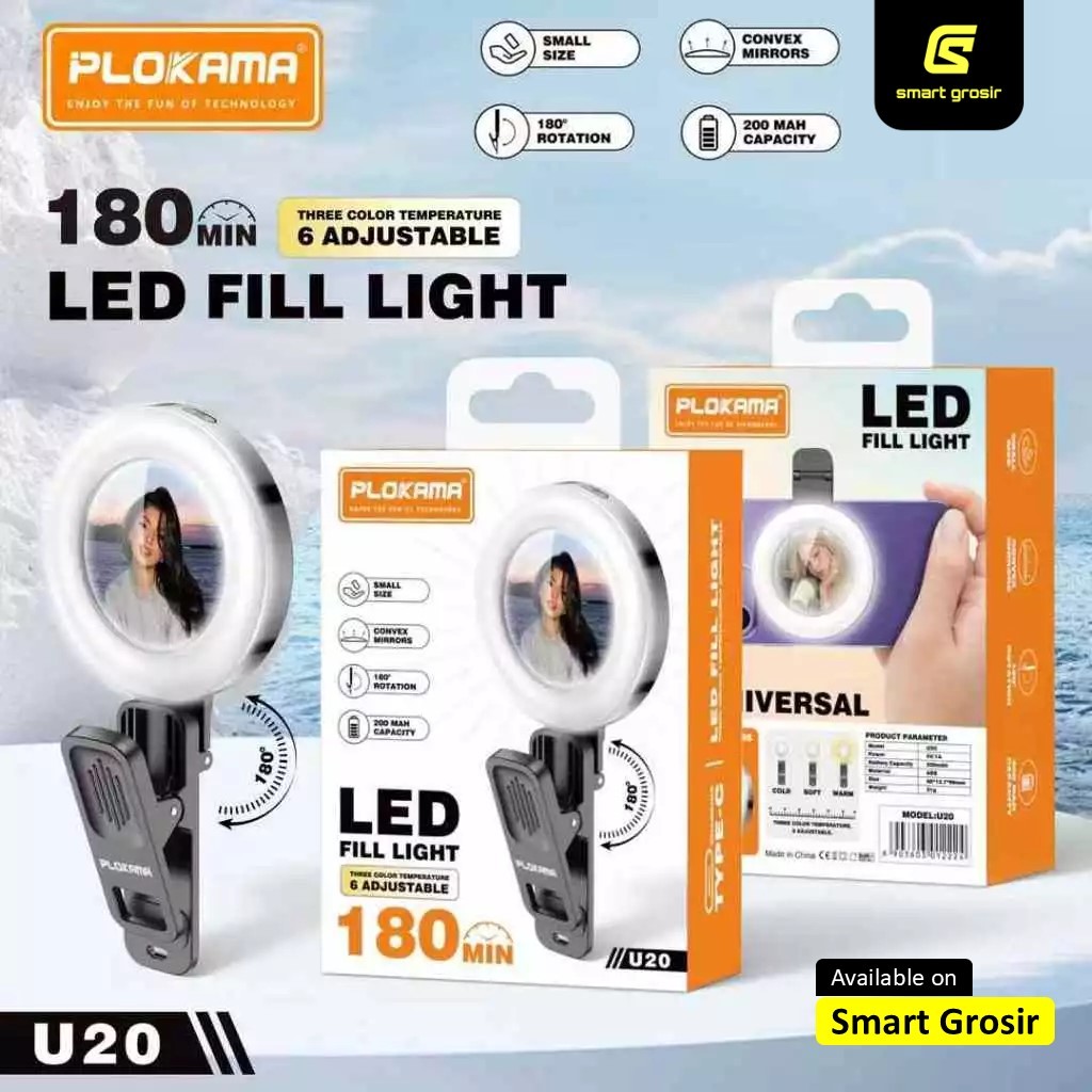 Jual Ring Led Selfie Mirror Clip HP PLOKAMA U20 HP Kaca Cermin Praktis Jepit Untuk Selfie ...