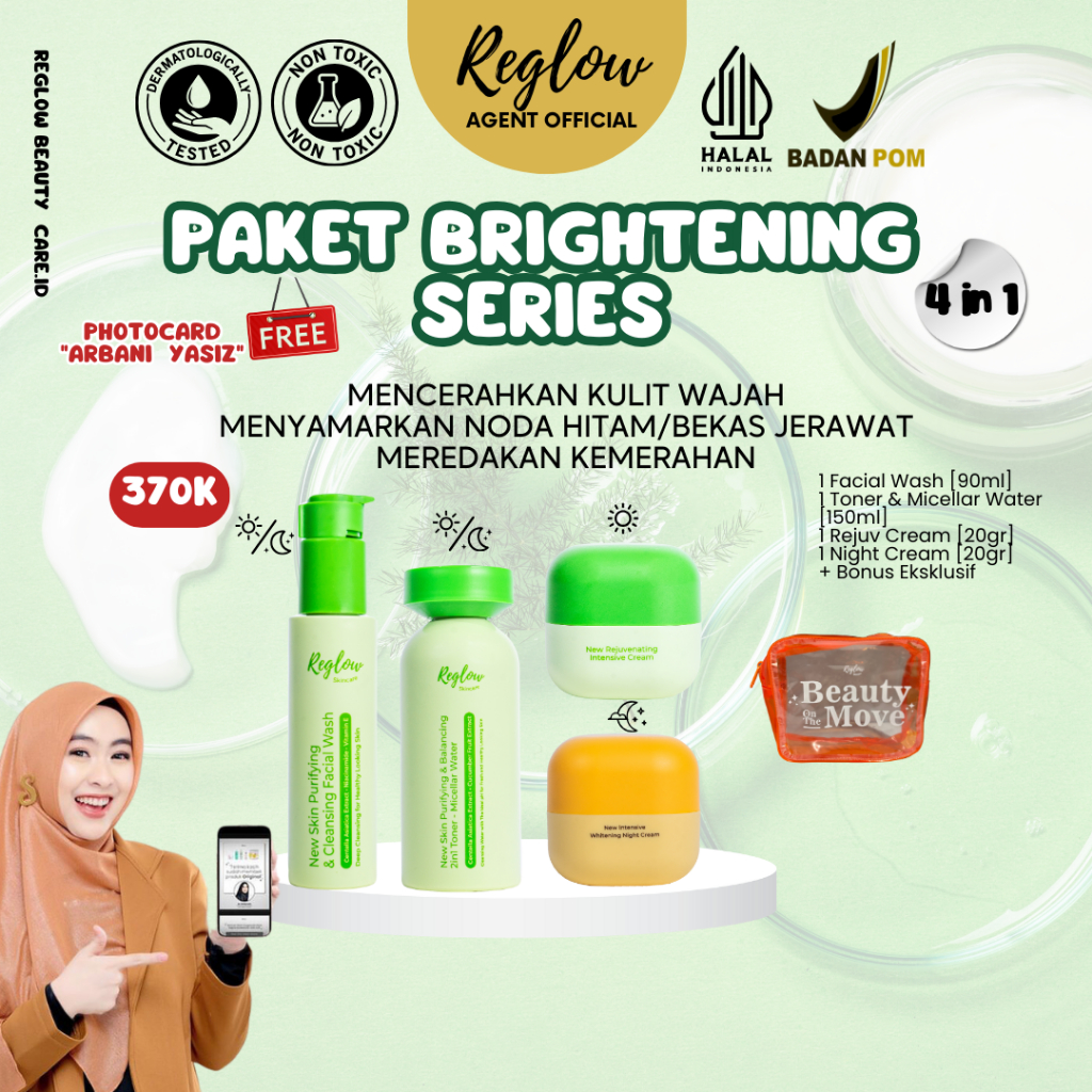 Jual REGLOW Paket Brightening Series 4 in 1 Facial Wash 90 ml + Toner ...