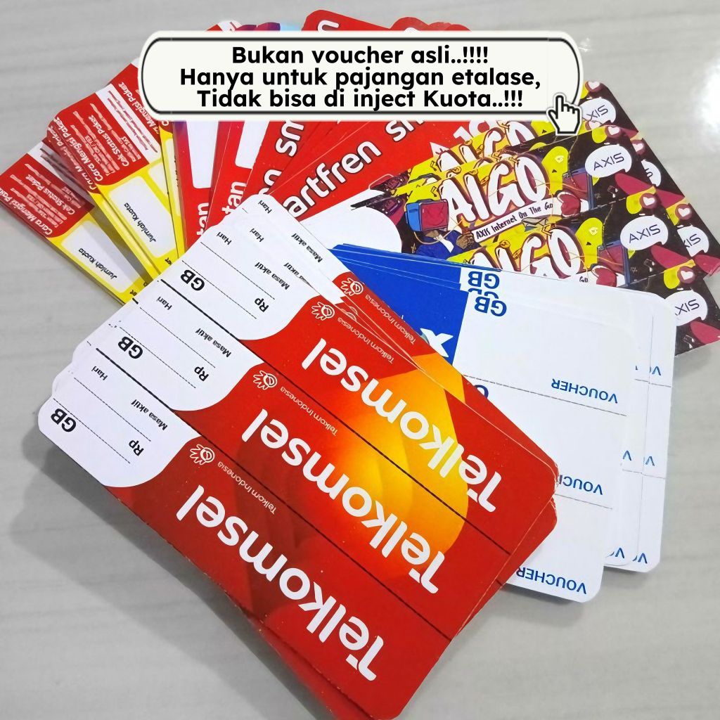 Jual ( 10 pcs ) PAJANGAN ETALASE model voucher TELKOMSEL, INDOSAT, XL ...
