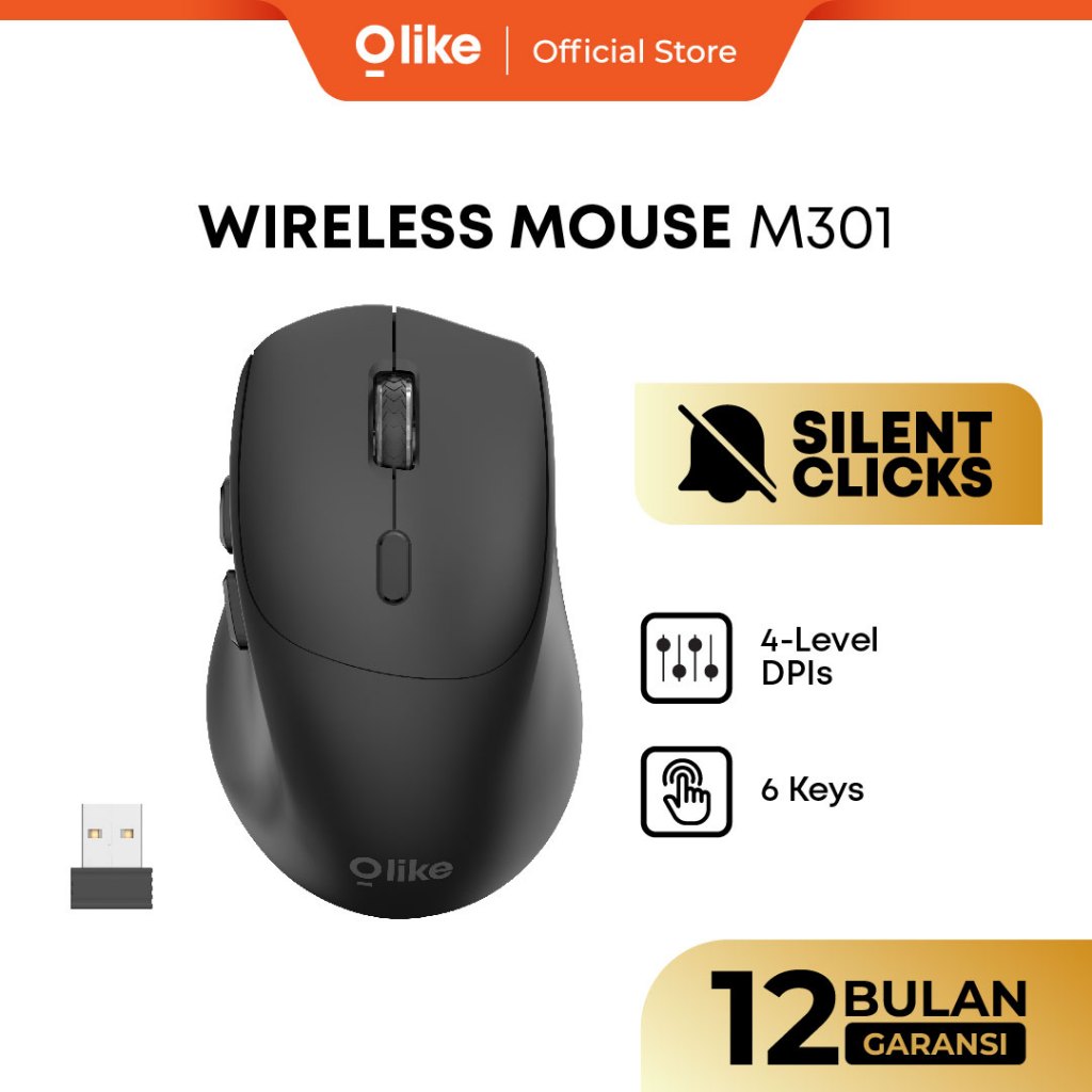 Jual Olike Mouse Wireless Silent Click 2.4GHz Optical 3200DPI Receiver ...