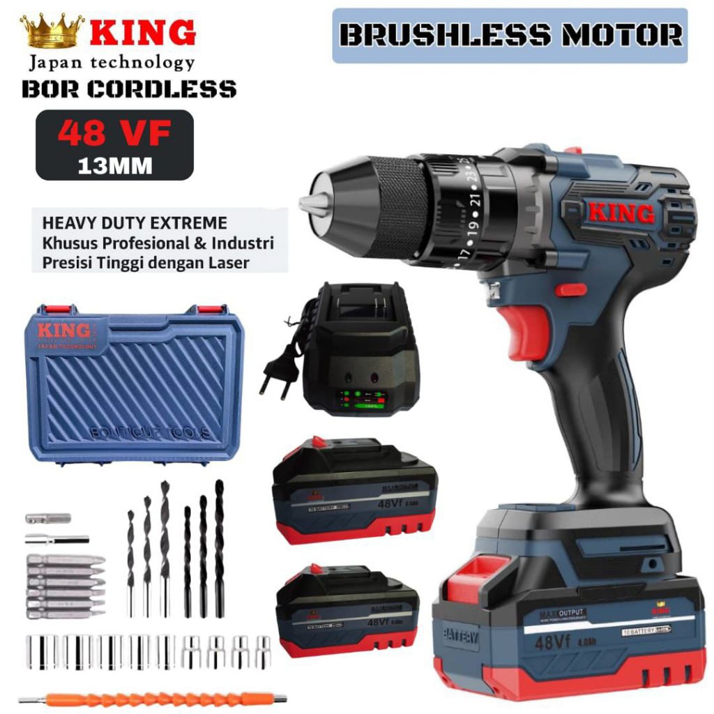 Jual king japan bor cordless bor baterai brushless 13mm impact beton ...